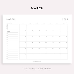 2025 Monthly Planner on One Page Landscape, Monthly Organizer, Monthly ...