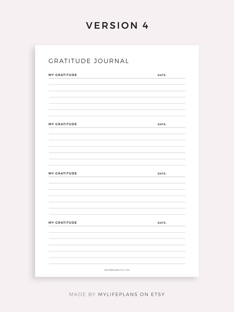 Simple Gratitude Journal Printable Template, Gratitude Notebook ...