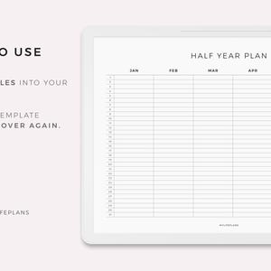 Half Year Planner for Supernote A5X2/A5X/A5/A6X2/A6X/A6, Landscape ...