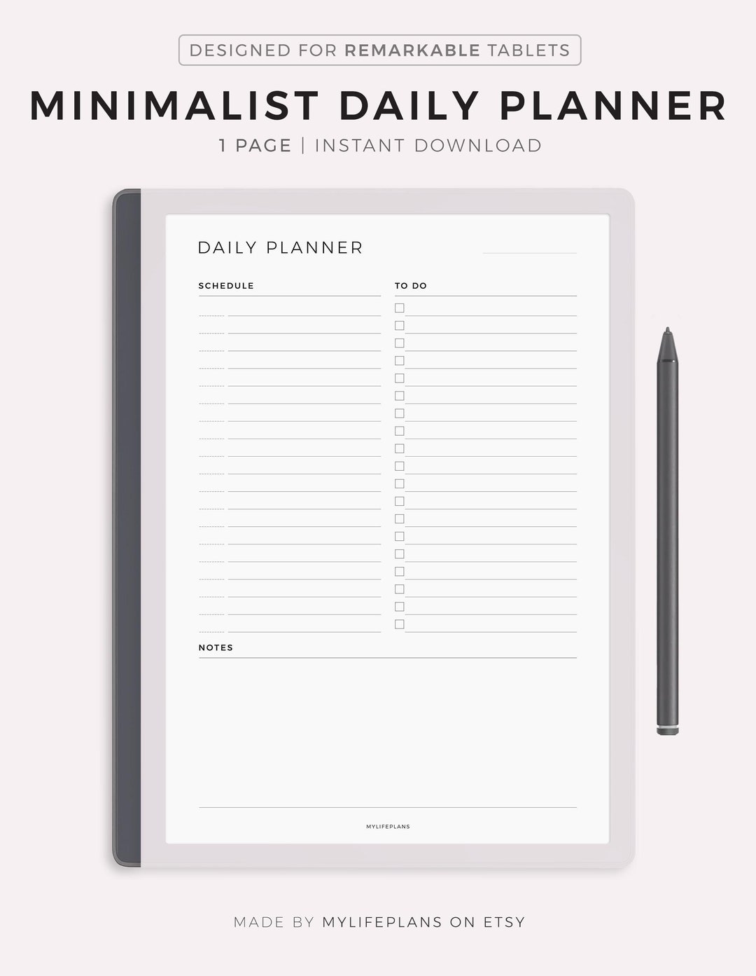 Minimalist Daily Planner for Remarkable 2, Daily to Do List for Work ...