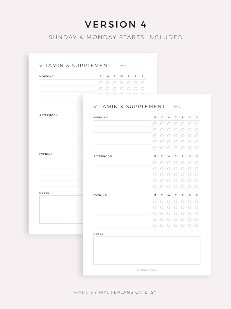 Daily Vitamin Tracker Printable Supplement Checklist Vitamin - Etsy UK