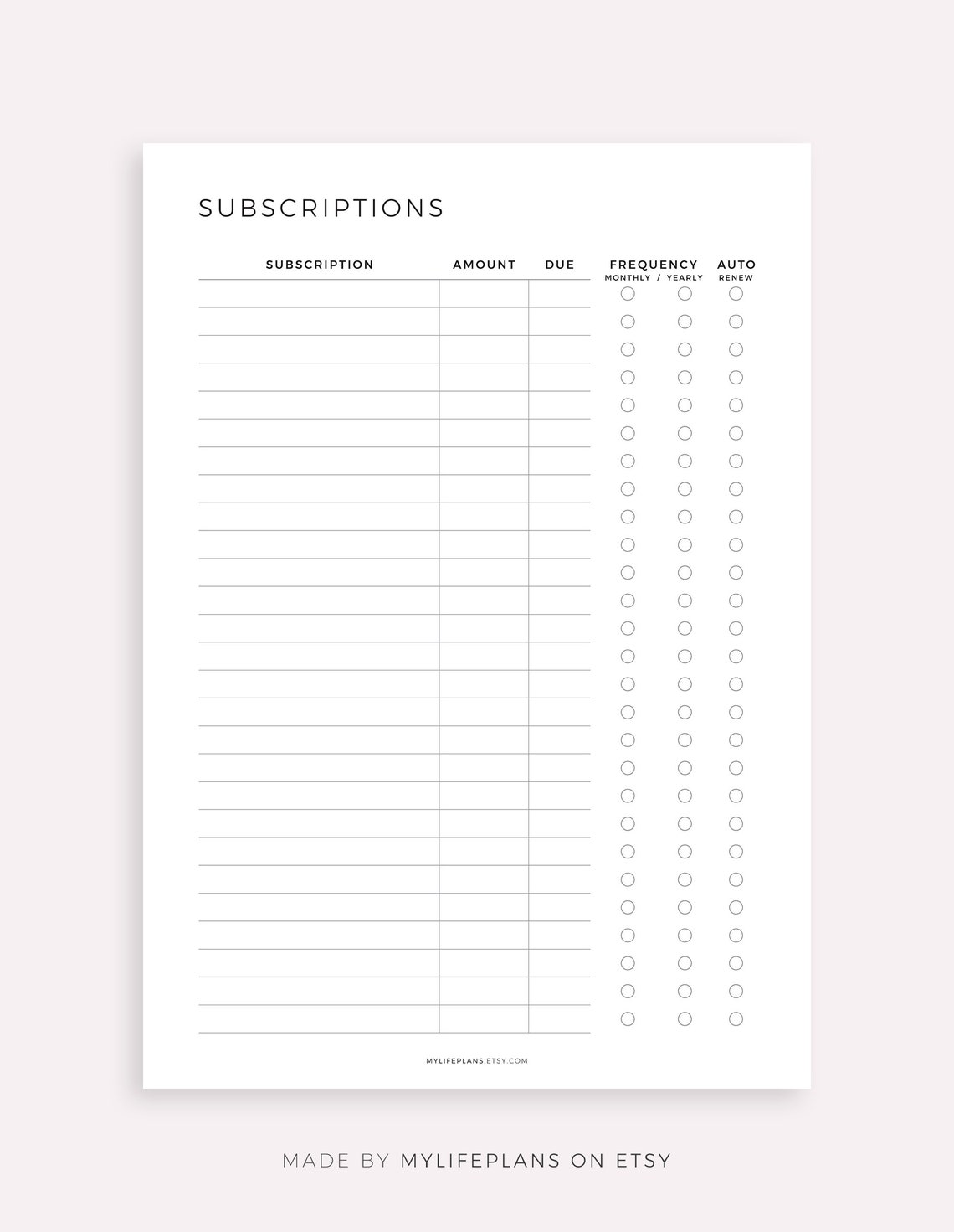 Subscription Tracker Printable, Membership Checklist, Expense Tracker ...