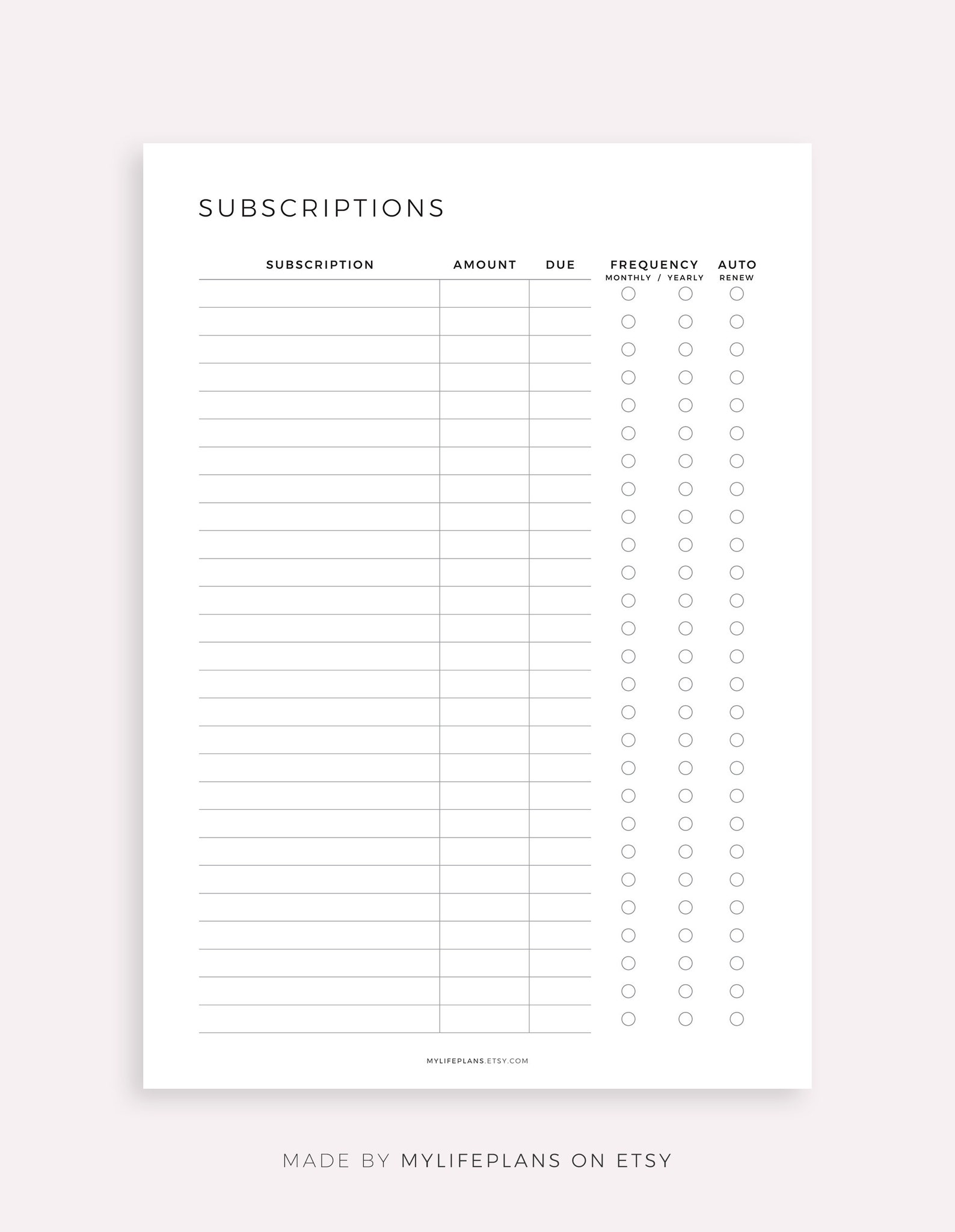 Subscription Tracker Printable, Membership Checklist, Expense Tracker ...