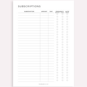 Subscription Tracker Printable, Membership Checklist, Expense Tracker ...