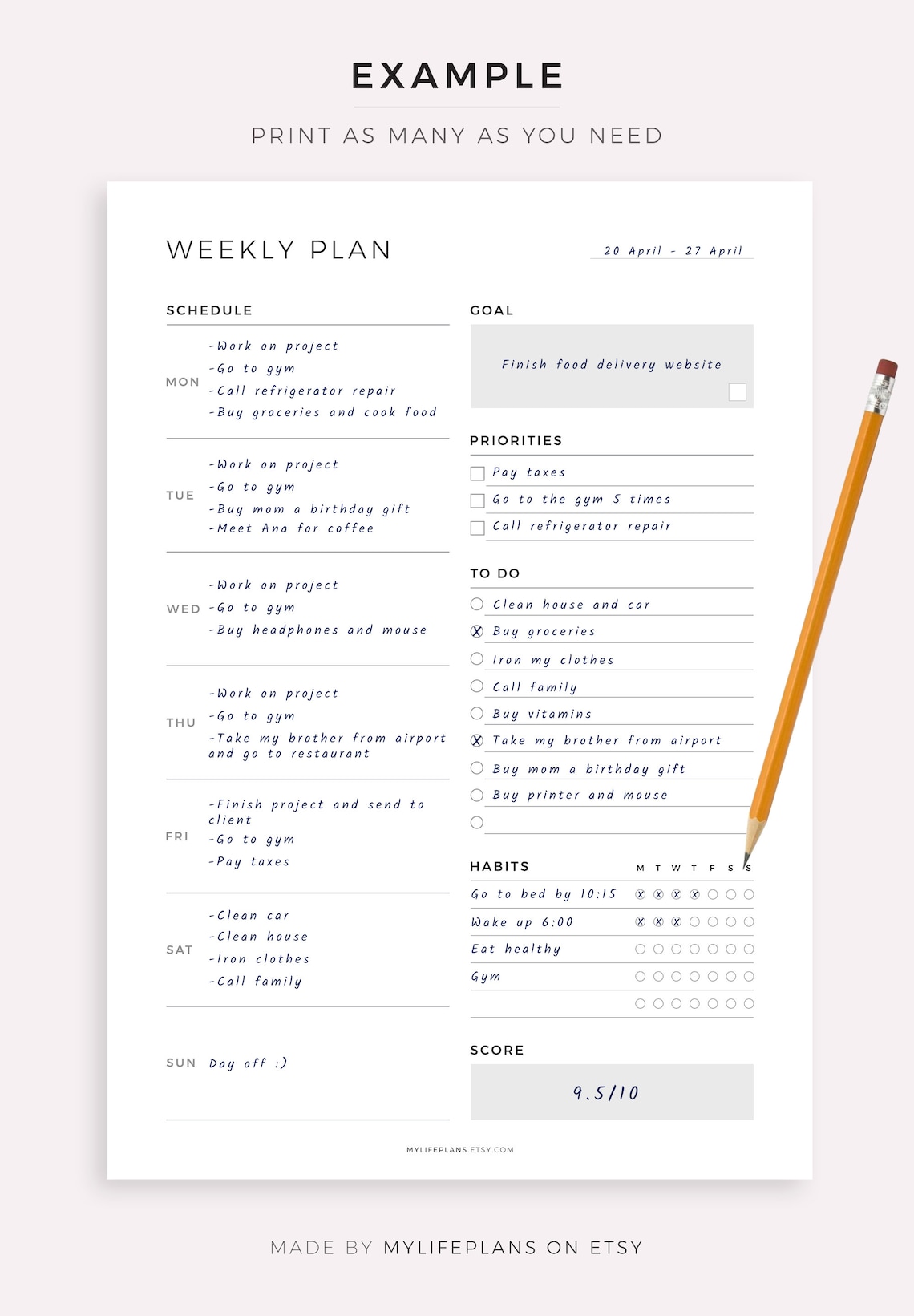 Productivity Weekly Planner Printable, Weekly Goal Planner, Weekly ...