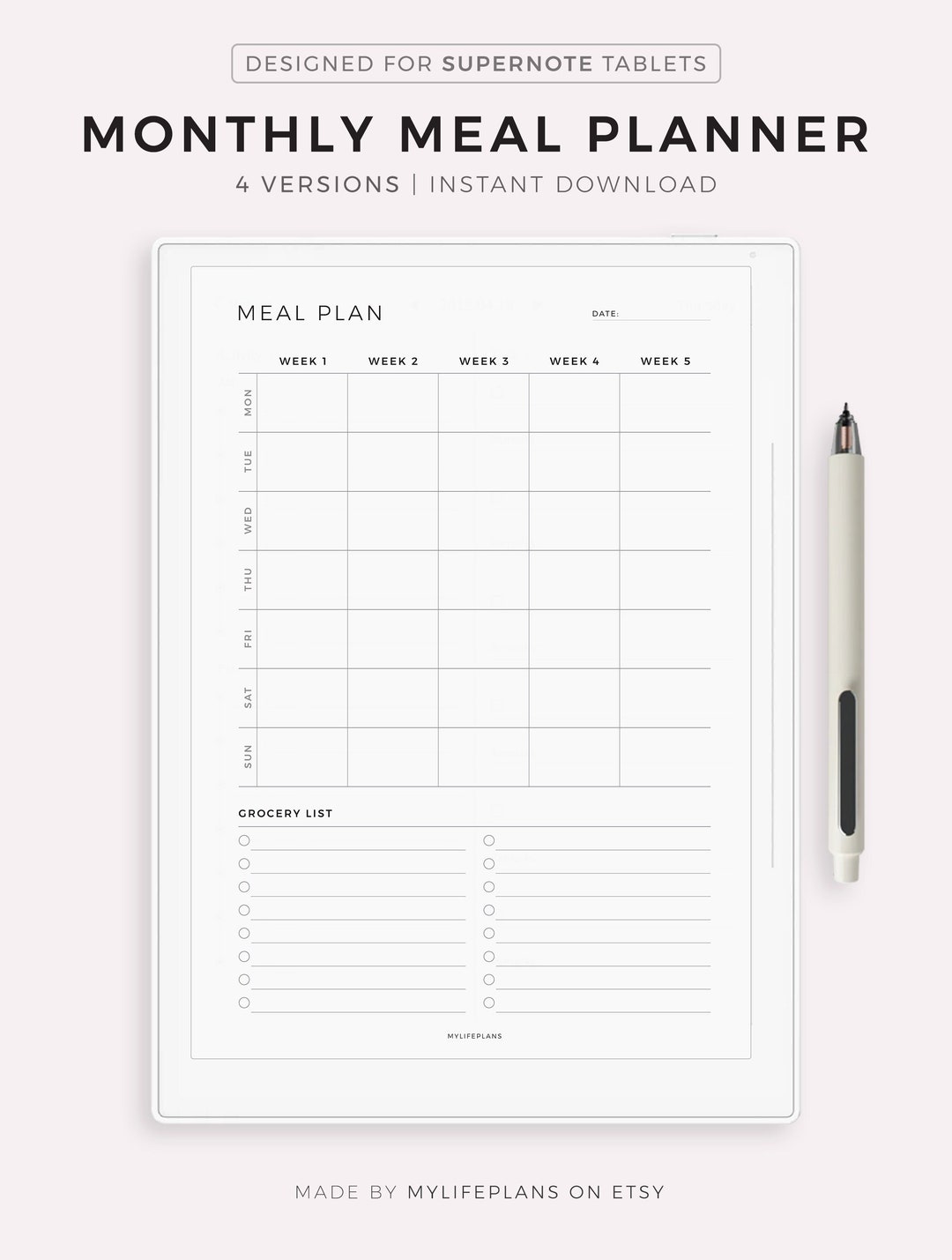 Monthly Meal Planner, 30 Day Menu Planner, Food Planner, Health ...