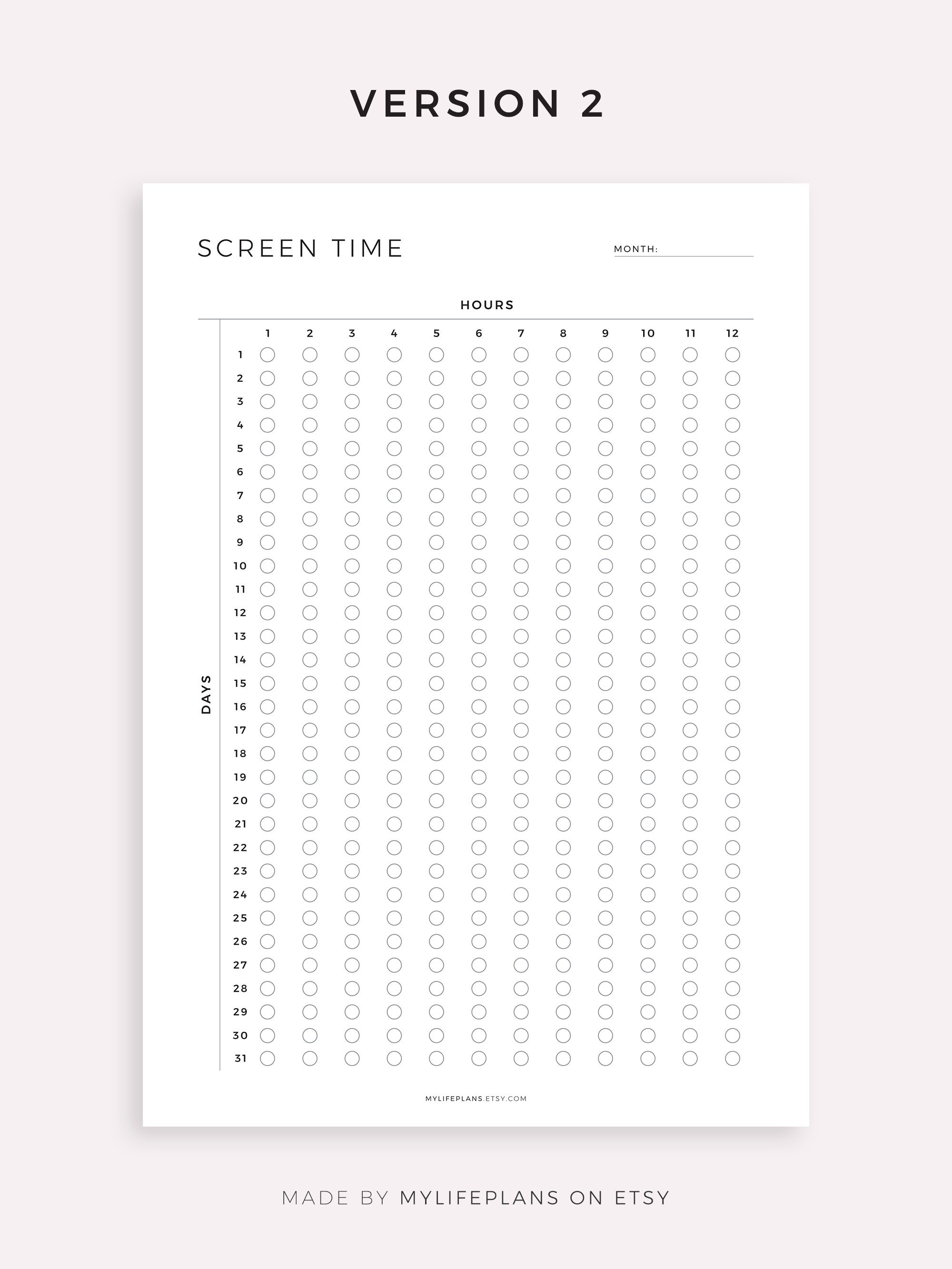 Screen Time Tracker Printable - Get Your Digital Life Under Control by ...