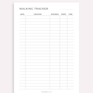 Walking Tracker Printable, Walking Journal, Walking Log, Daily Exercise ...