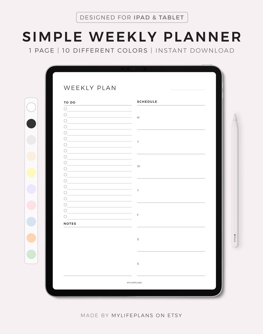 Simple Weekly Planner, Digital Planner for iPad Tablet, Compatible With ...