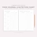 Daily Food Journal & Nutrition Chart Printable Template, Food Log, Meal ...