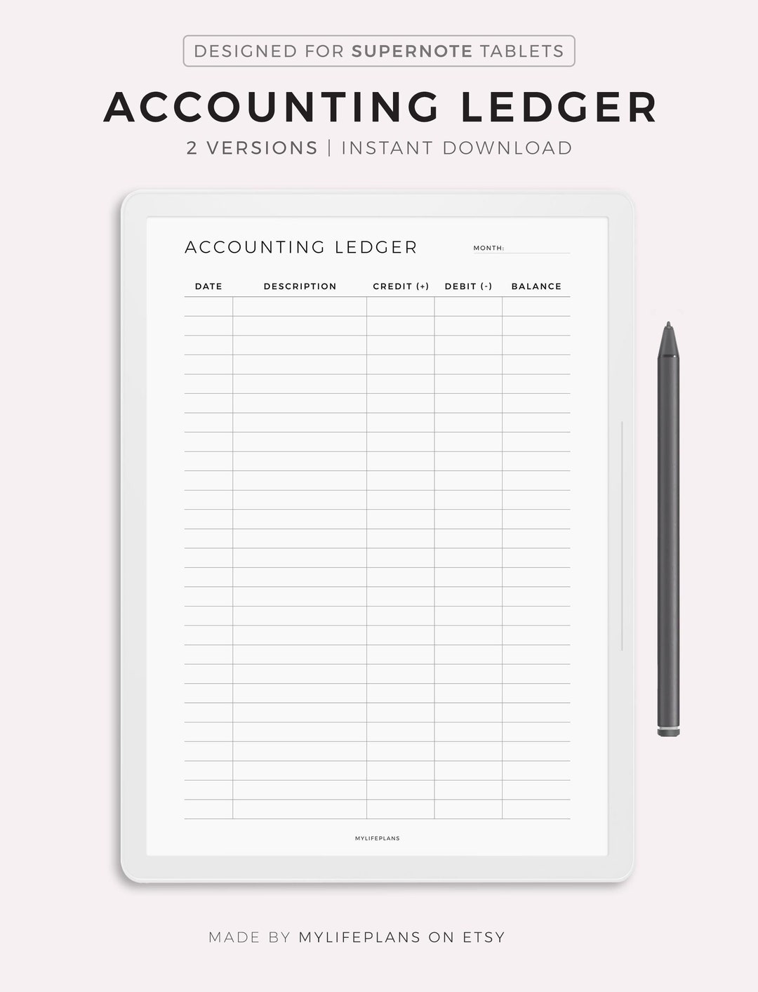 Accounting Ledger Template, Small Business Bookkeeping, Log for Credit ...