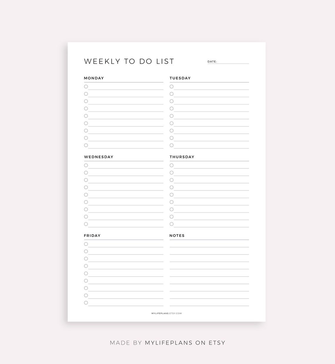 Five Day Week to Do List Printable, Minimal Weekly Planner Template ...
