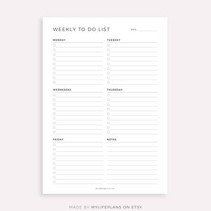 Five Day Week to Do List Printable, Minimal Weekly Planner Template ...