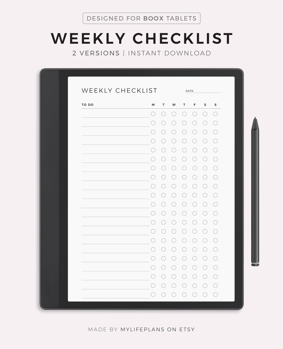 Weekly Checklist Template for Boox Note Series / Tab Series / Go 10.3 ...