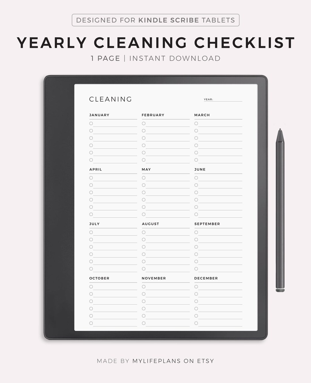 Yearly Cleaning Checklist for Kindle Scribe, Cleaning Task List ...