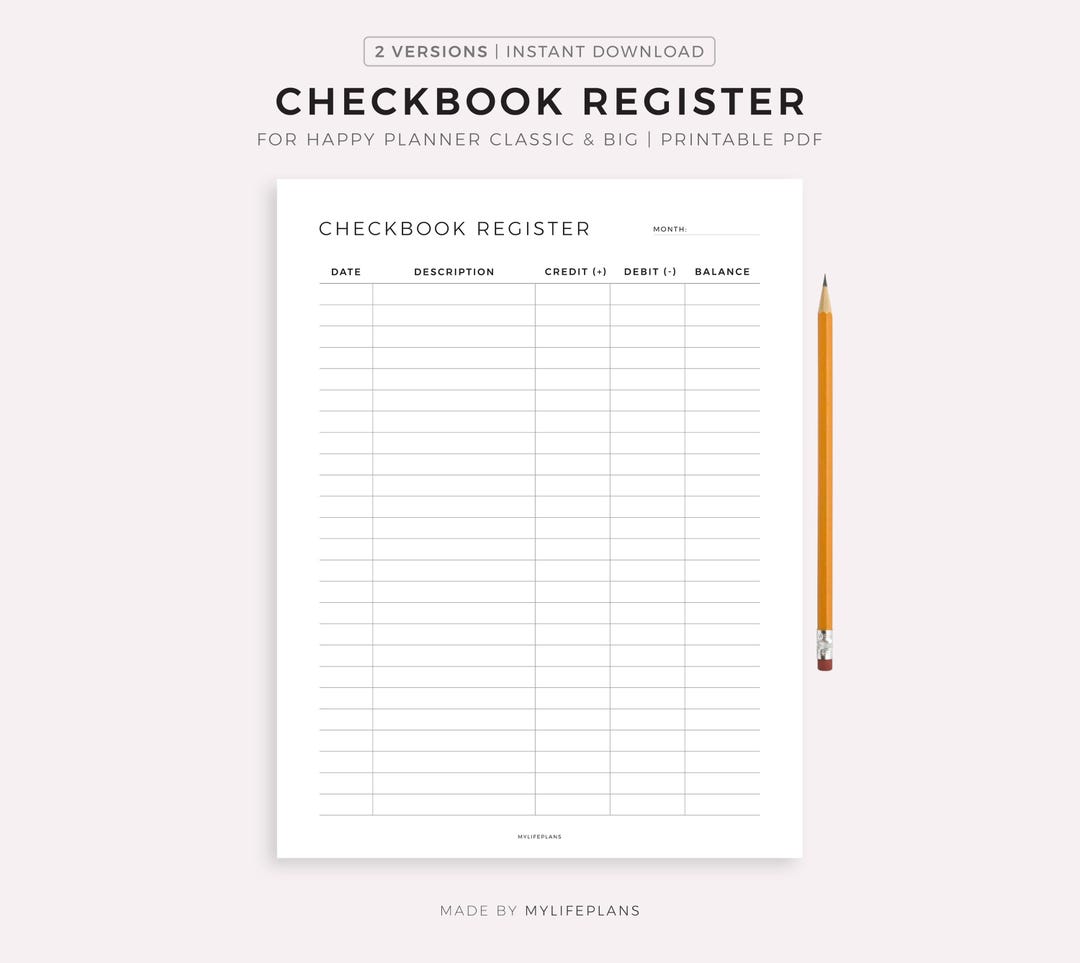 Checbook Register Printable for Happy Planner Classic & Big, Instant ...