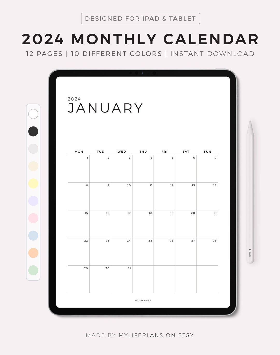2024 Monthly Calendar Digital, Year Calendar Template, Compatible With ...