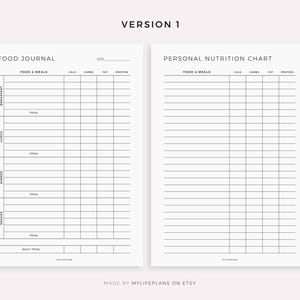 Daily Food Journal & Nutrition Chart Template, Food Log, Meal Tracker ...