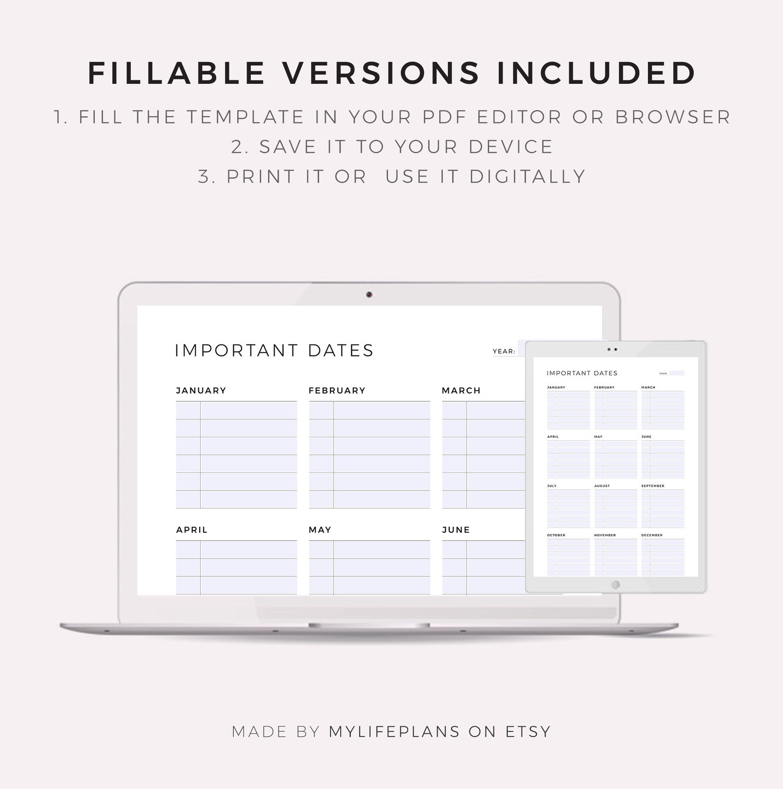 Yearly Important Dates Printable Birthdays Anniversaries - Etsy