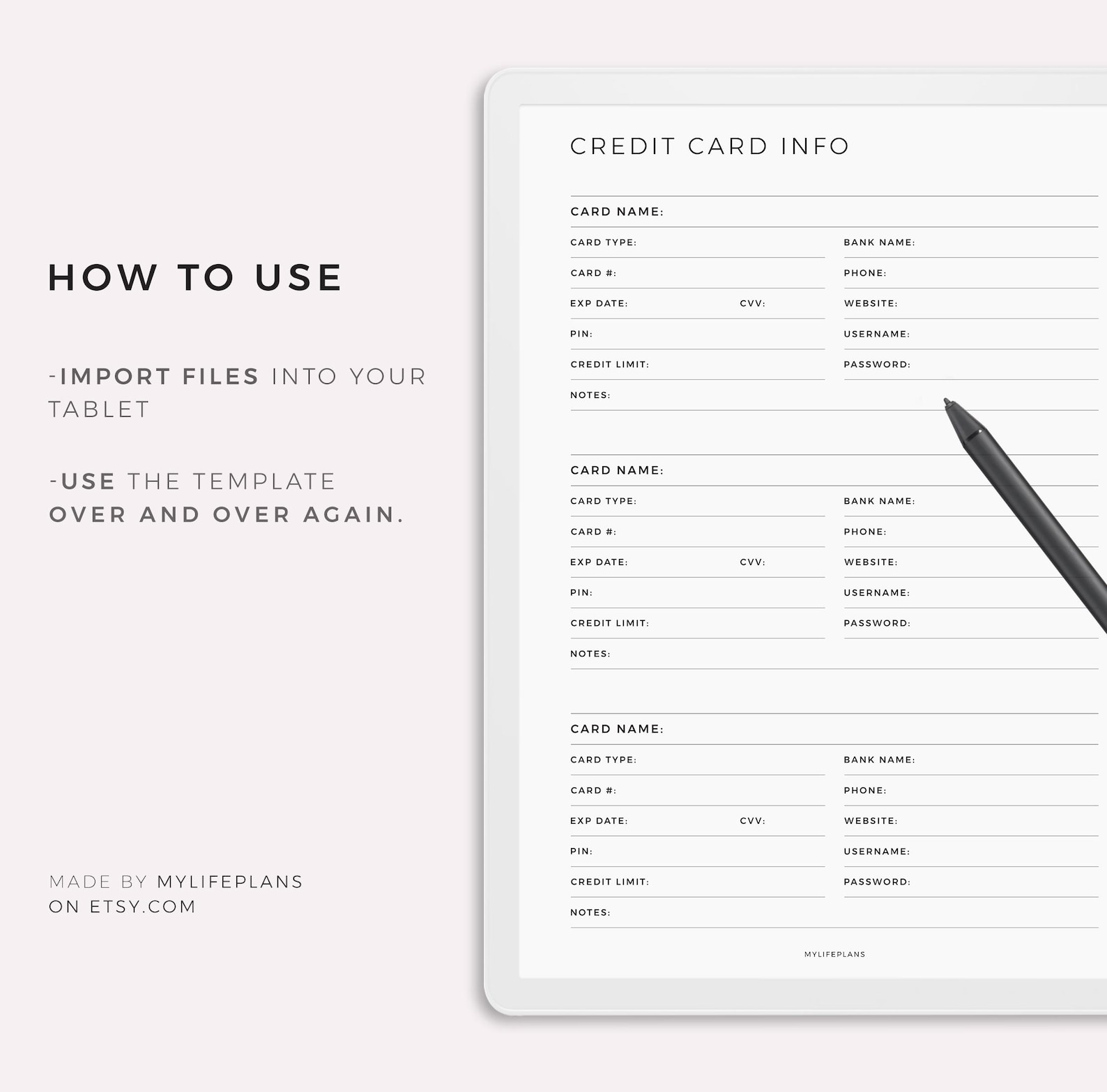 Credit Card Information Tracker for Supernote A5X2/A5X/A5/A6X2/A6X/A6 ...