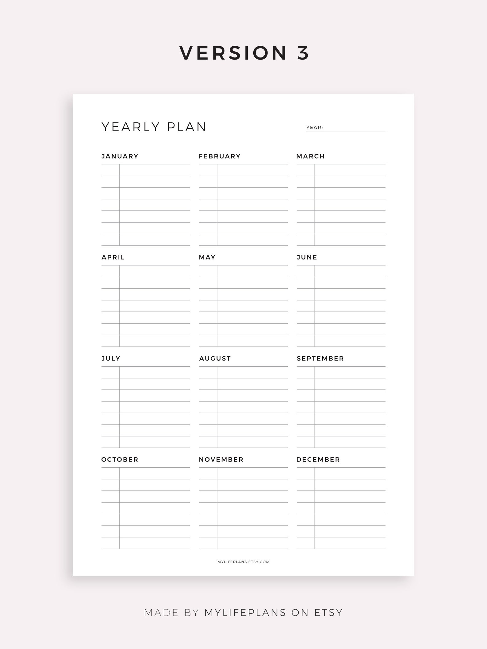 Yearly Overview, Printable Yearly Planner on One Page, Year at a Glance ...