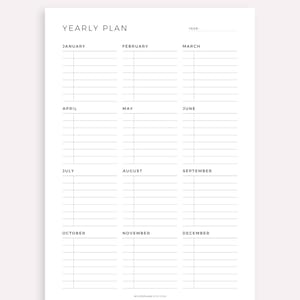 Yearly Overview, Printable Yearly Planner on One Page, Year at a Glance ...