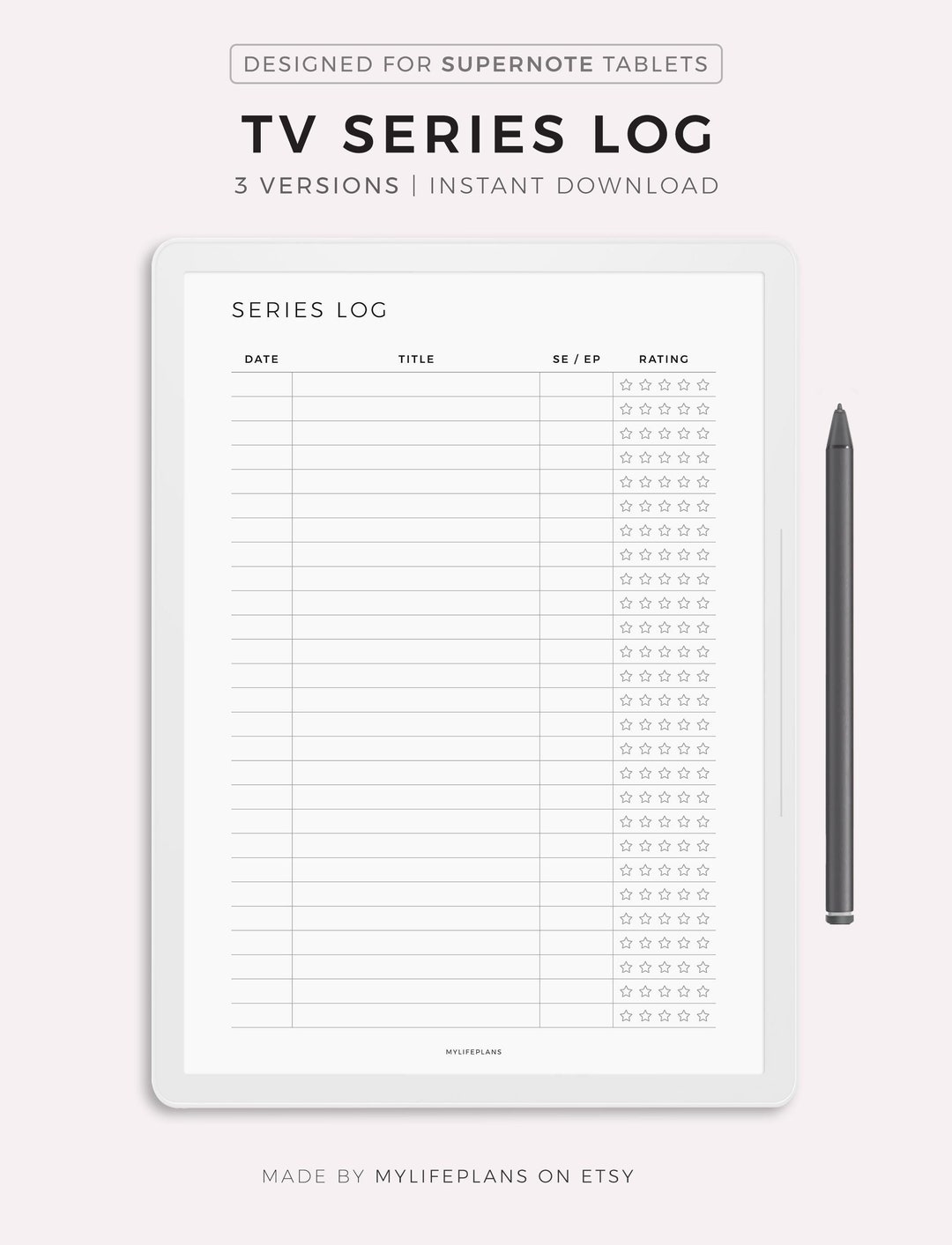 TV Series Log Template for Supernote A5X2/A5X/A5/A6X2/A6X/A6, Series to ...