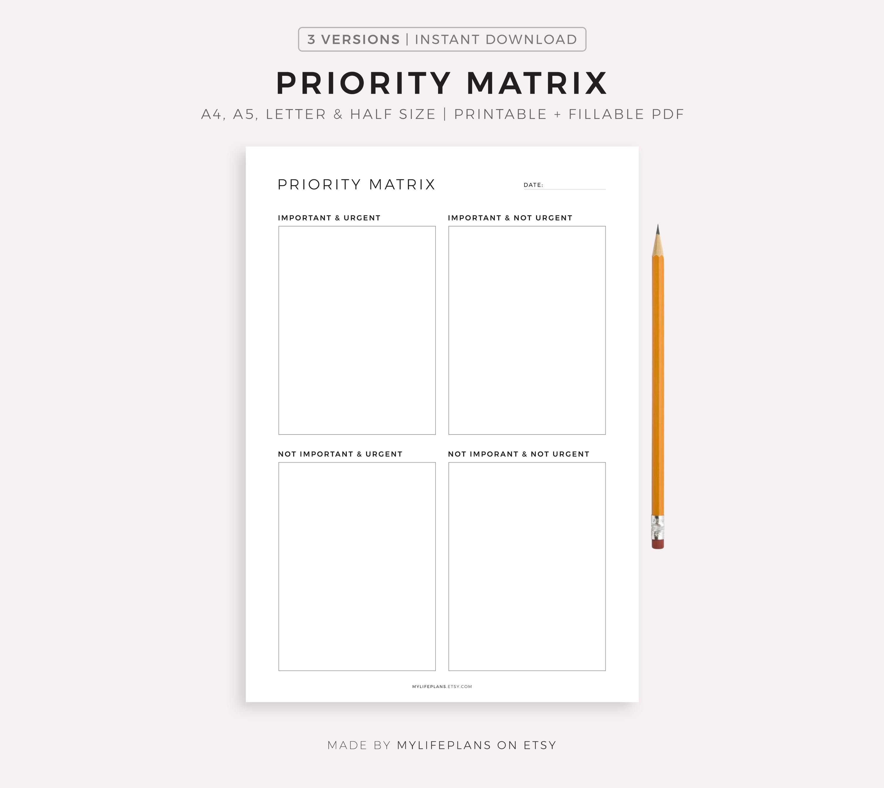 Priority Matrix Printable, Decision Matrix, Eisenhower Matrix, My ...