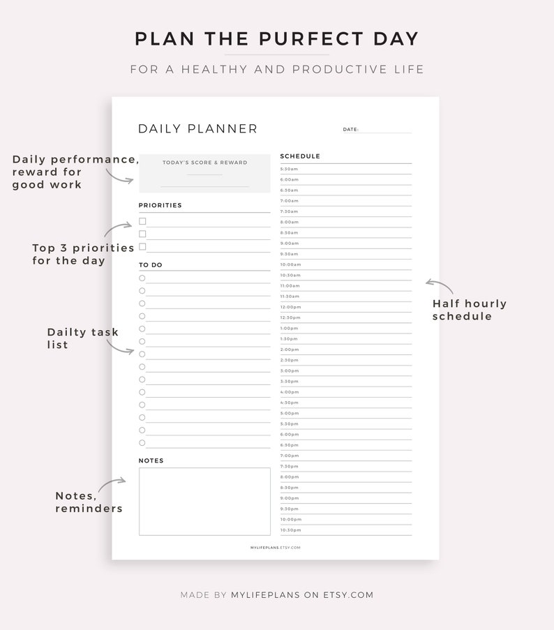 Daily Hourly Planner Printable, Work Daily Planner, Daily Organizer ...