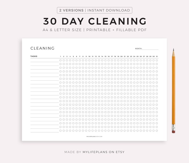 30 Day Cleaning Checklist Printable Landscape Everyday - Etsy