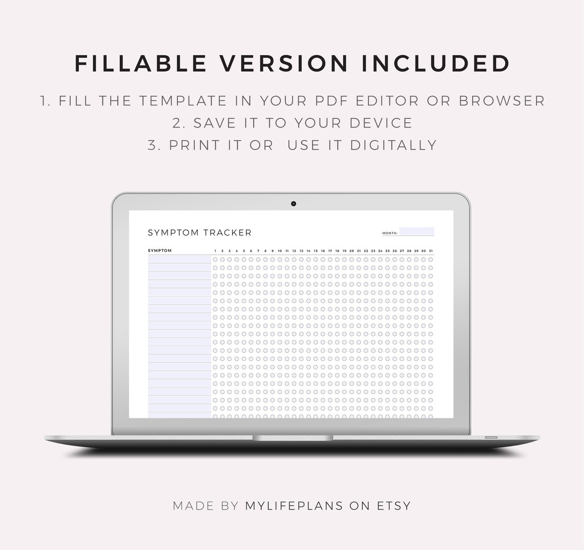 Symptom Tracker Printable Landscape, Symptom Frequency Tracker ...