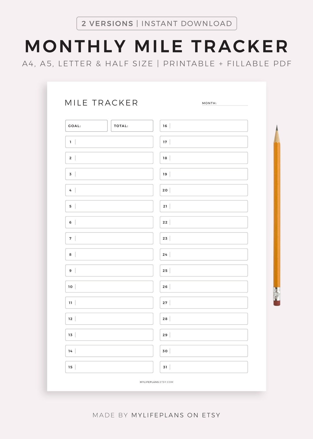 Monthly Mile Tracker Printable, Running Tracker, Walking Tracker ...