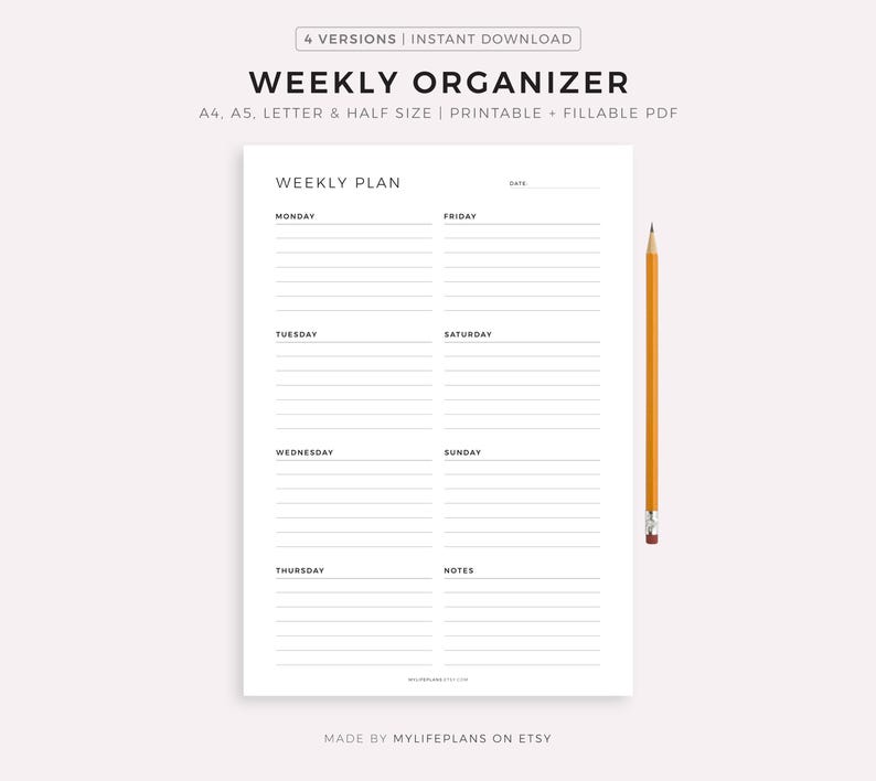 Weekly Organizer, Weekly Schedule, Weekly Planner Printable to Do List ...