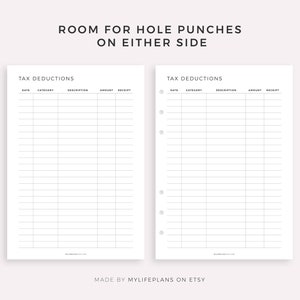 Tax Deduction Tracker Printable, A4/a5/letter/half, Instant Download ...