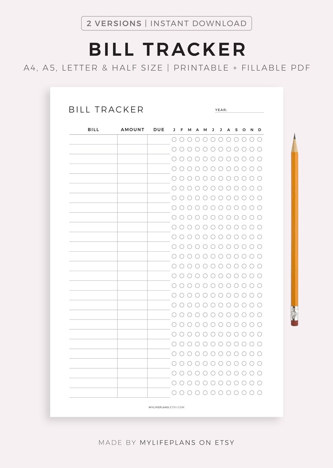 Printable Bill Tracker Template, Bill Organizer, Monthly Yearly Bill ...