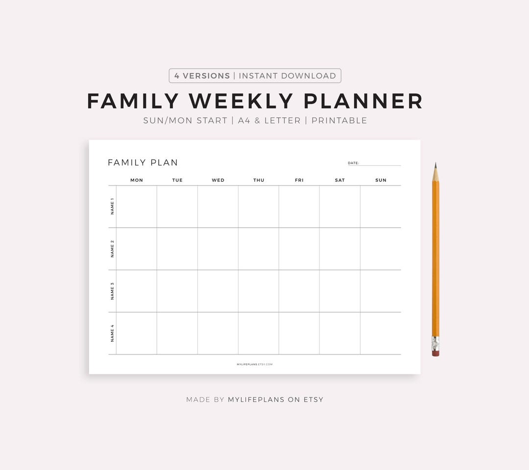Family Weekly Planner Printable Landscape, Family Schedule, Family ...
