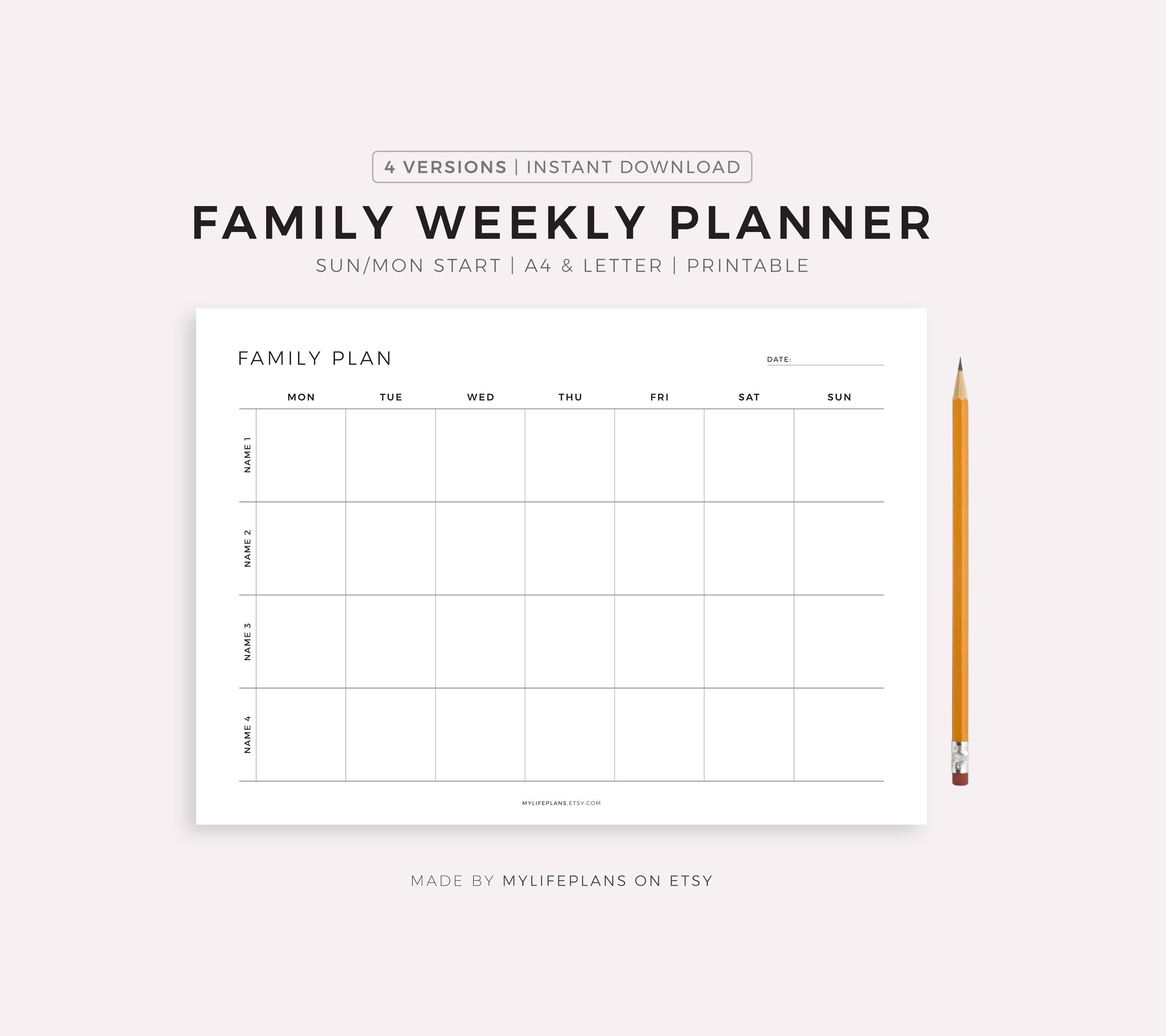Family Weekly Planner Printable Landscape, Family Schedule, Family ...