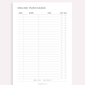 Printable Online Purchases Tracker, Order Tracker Template, Shopping ...