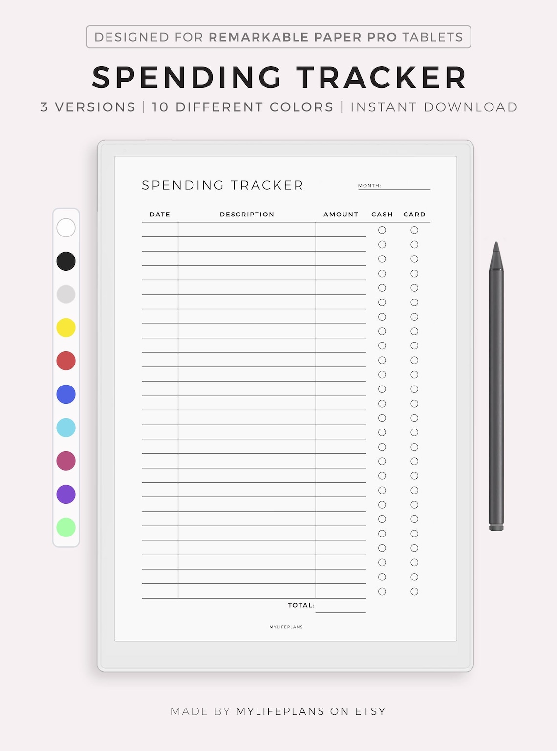 Spending Tracker for Remarkable Paper Pro, Expense Tracker, Budget ...