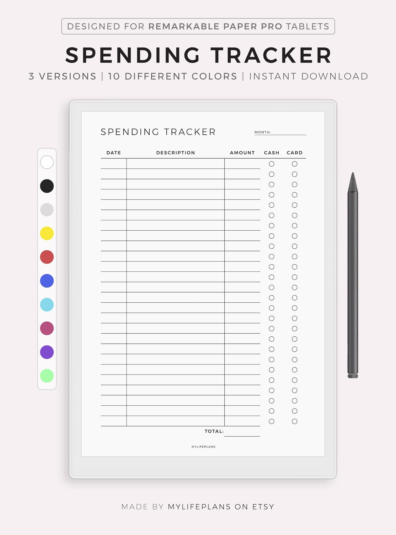 Spending Tracker for Remarkable Paper Pro, Expense Tracker, Budget ...