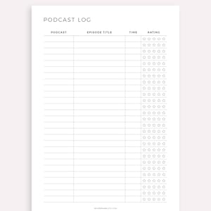 Podcast Log Printable, Podcast Episode Tracker, Podcast Template, A4/a5 ...