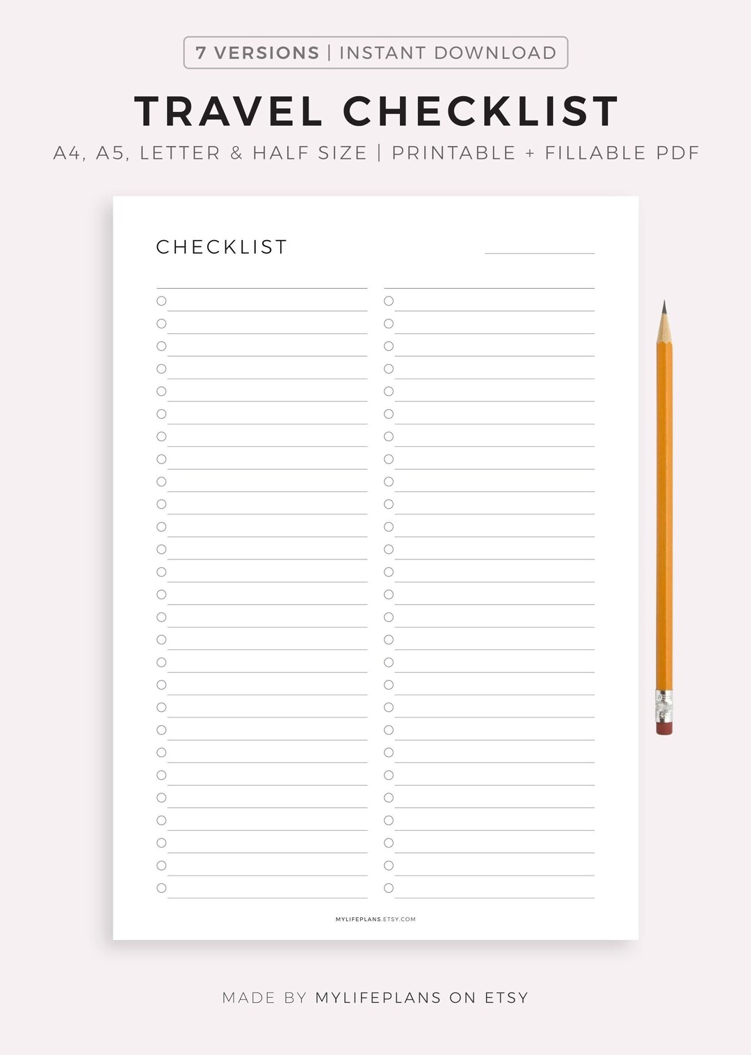 Blank Travel Checklist for Work / Vacation - Travel Documents ...