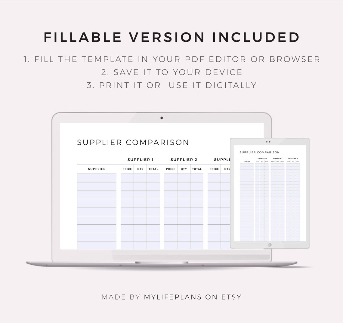 Supplier Comparison Sheet Printable & Fillable Compare - Etsy