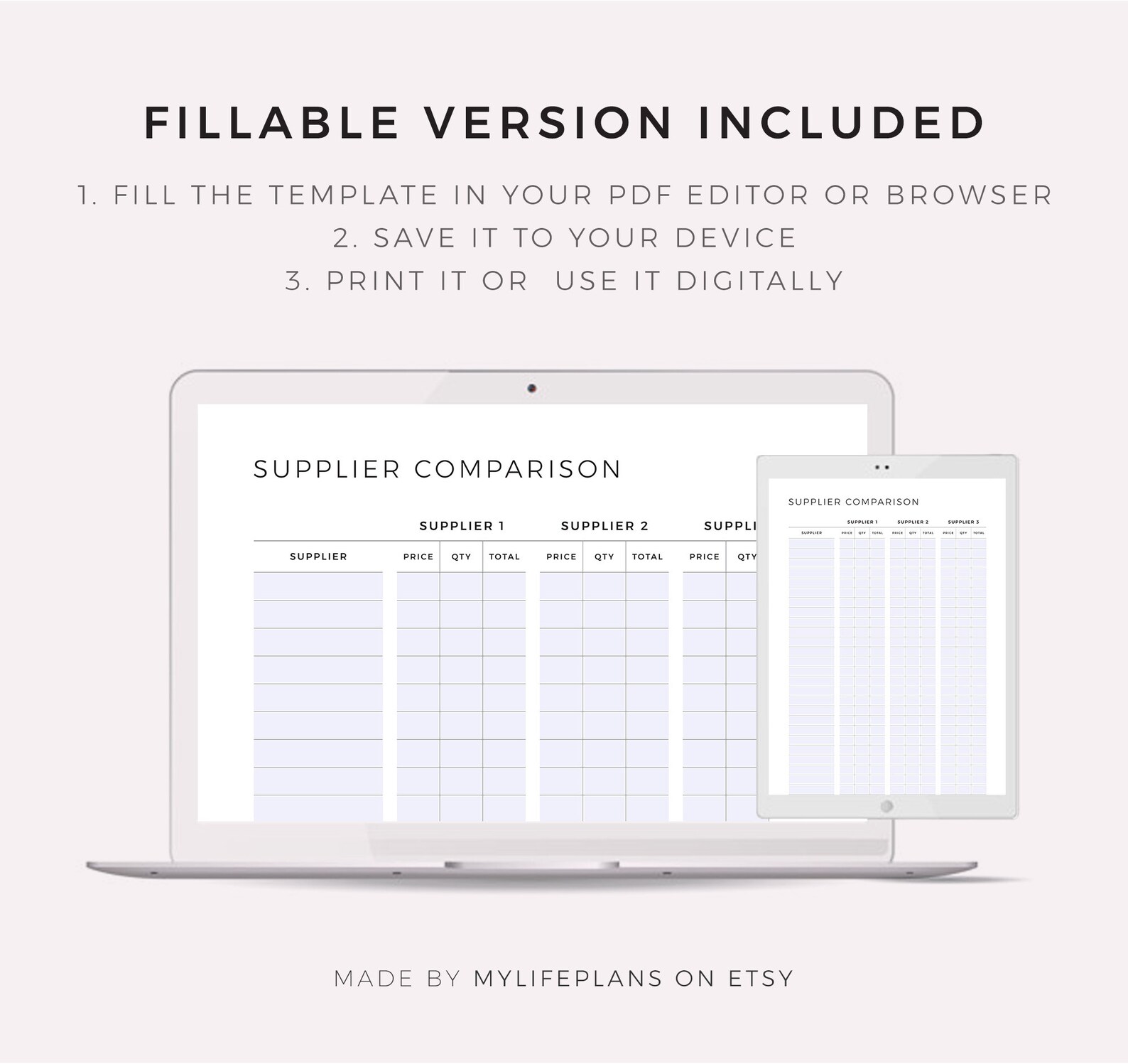 Supplier Comparison Sheet Printable & Fillable Compare - Etsy