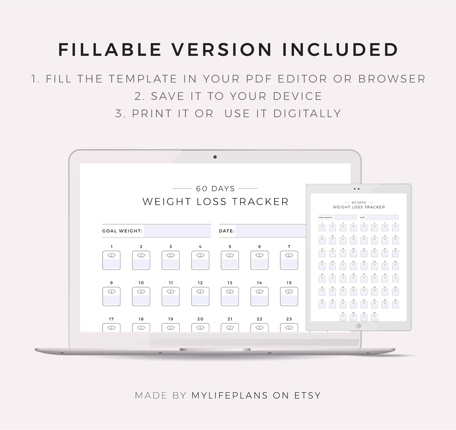 60 Day Weight Loss Tracker Printable, Weight Loss Challenge, Weight ...