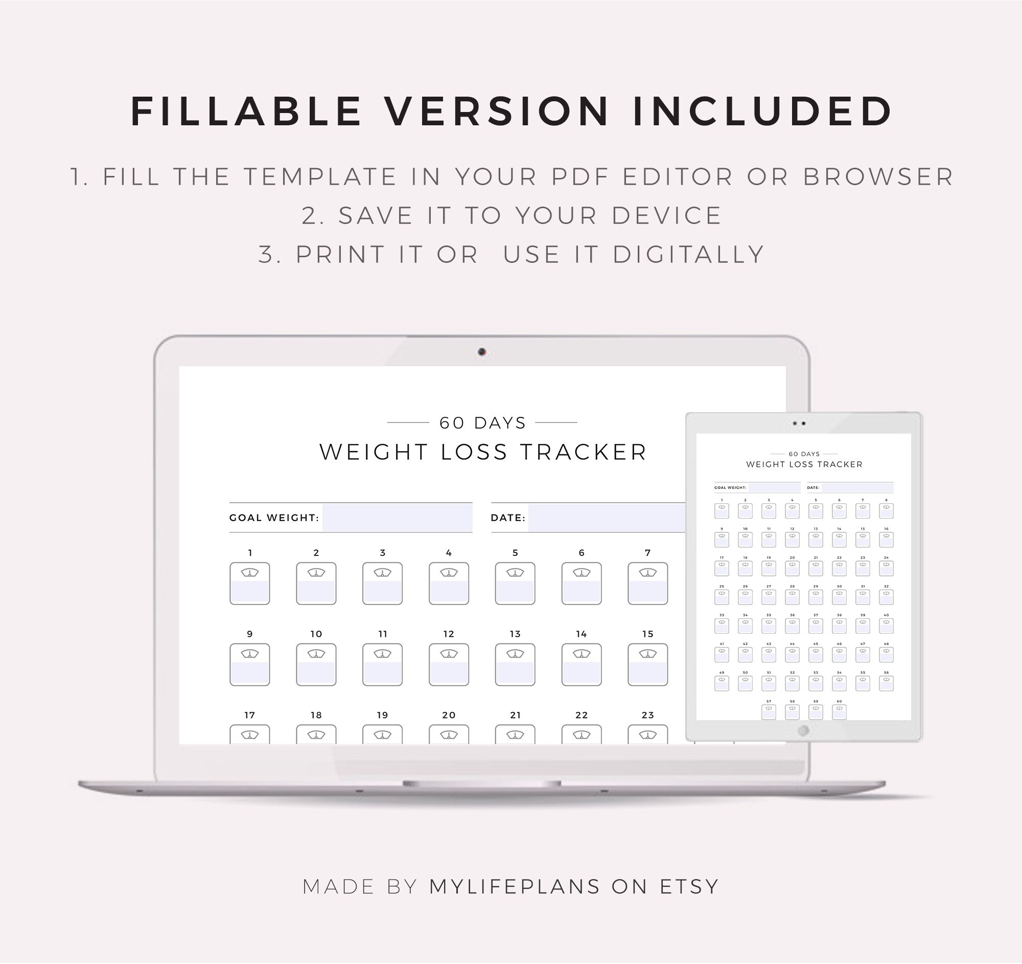 60 Day Weight Loss Tracker Printable Weight Loss Challenge - Etsy UK