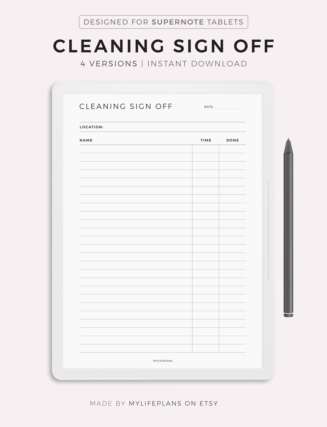 Cleaning Sign off Template for Supernote A5X2/A5X/A5/A6X2/A6X/A6 ...