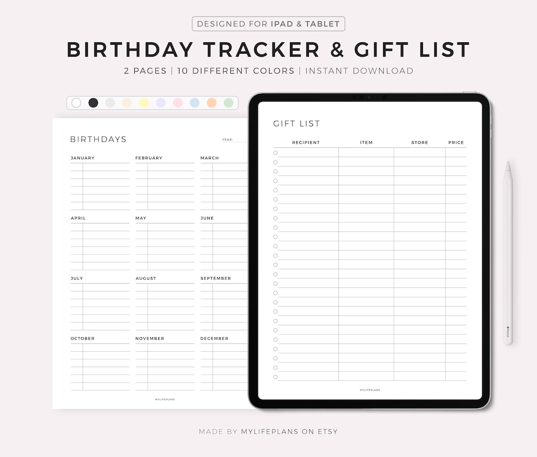 Digital Birthday Tracker & Gift List, Birthday Planner, Birthday and ...