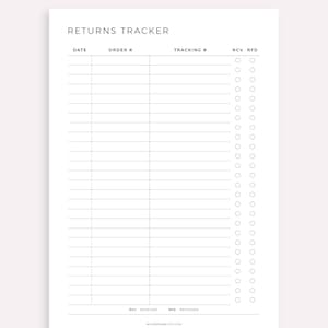 Returns Tracker Printable, Online Business Return Sheet, Order Returns ...