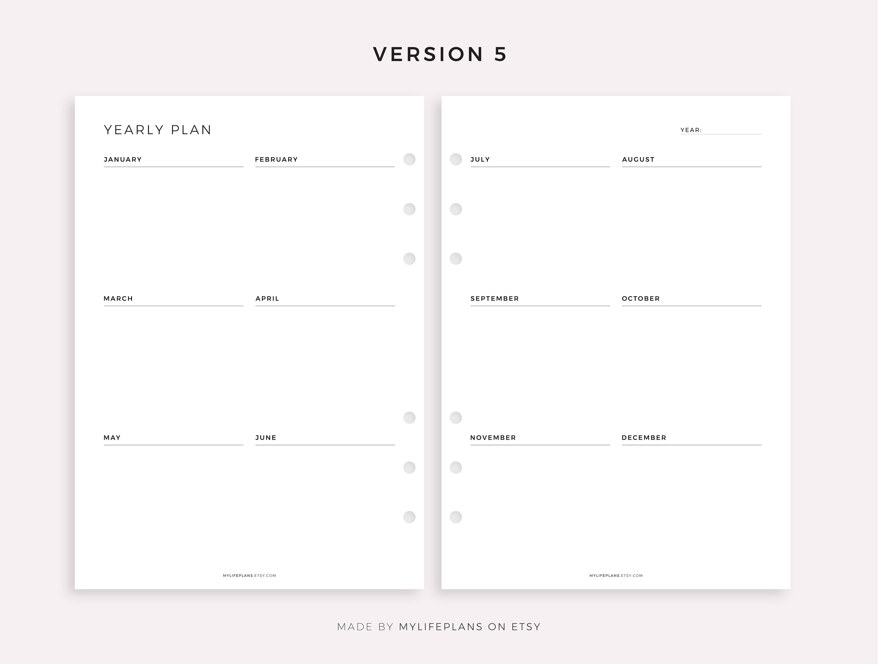 Year at a Glance, Two Page Yearly Planner Printable, 12 Month Overview ...